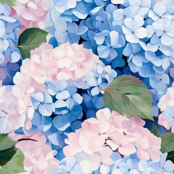 Download Seamless Pattern of Blue and Pink Hydrangea Flowers with Green ...