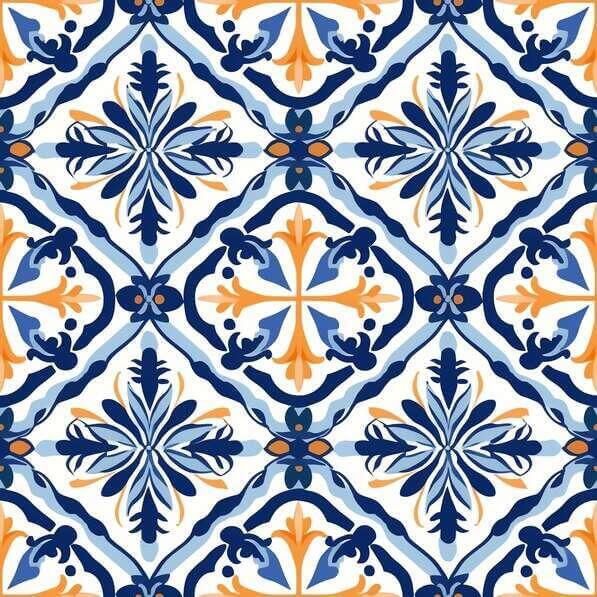 Download Orange, Blue, and White Tile Pattern with Floral Design ...