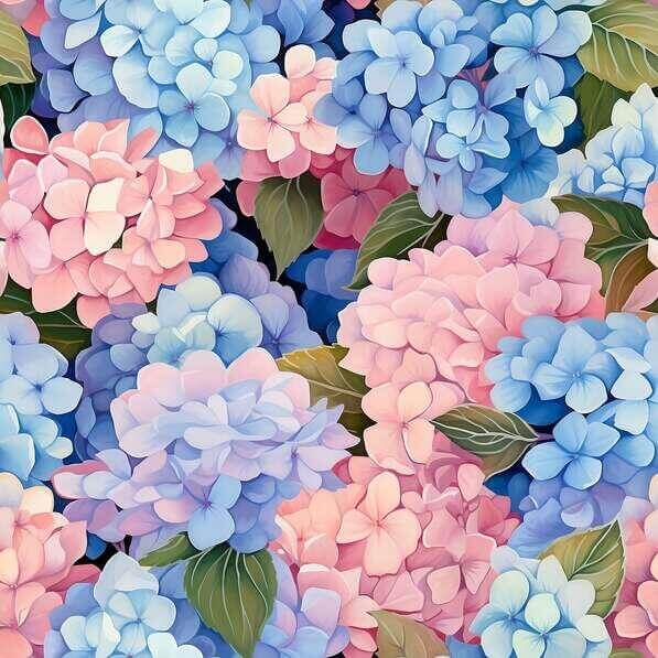 Download Seamless Pattern of Pink and Blue Hydrangea Flowers with Green ...