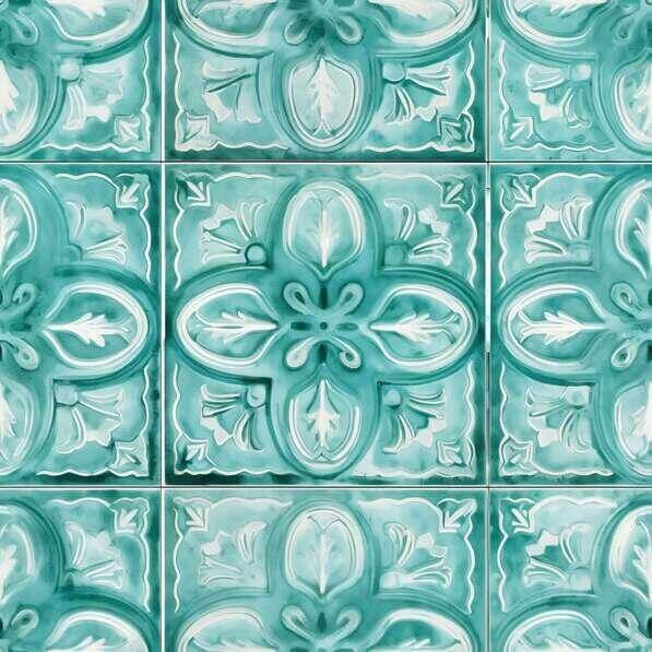Download Close-up of Teal Ceramic Tile with Floral Design Patterns ...