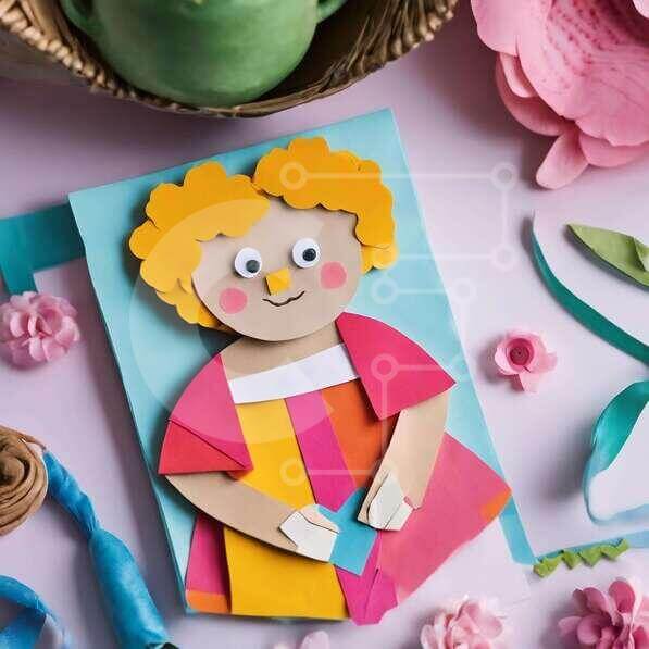 Colorful Handmade Paper Doll with Flowers and Crafts stock photo ...
