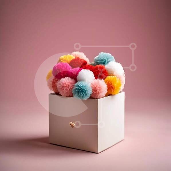Sentimental Pom-Pom Box with Heart-Shaped Decorations stock photo ...