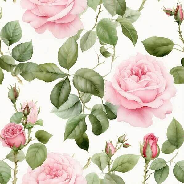 Download Seamless Pattern of Pink Roses with Green Leaves and Branches ...