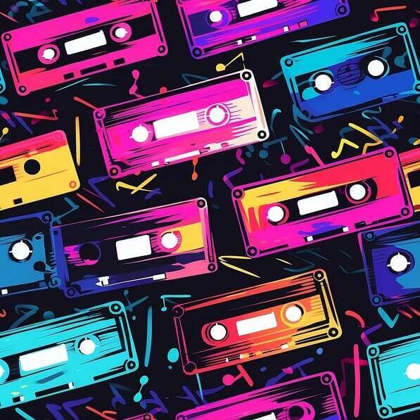 Download Colorful Cassette Tape Seamless Pattern for Retro Design ...