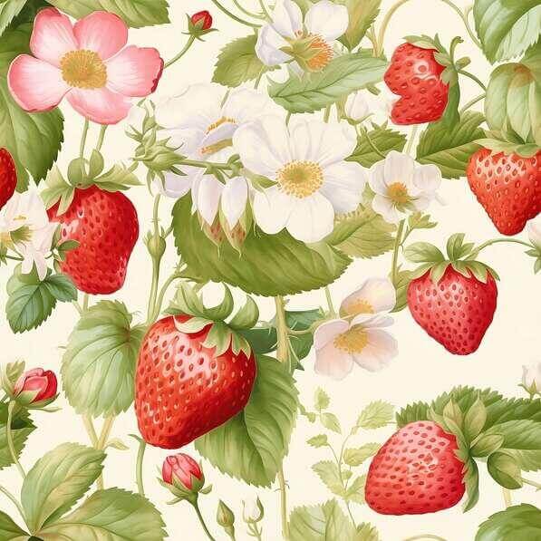 Download Seamless Floral Pattern with Red Strawberries and White ...