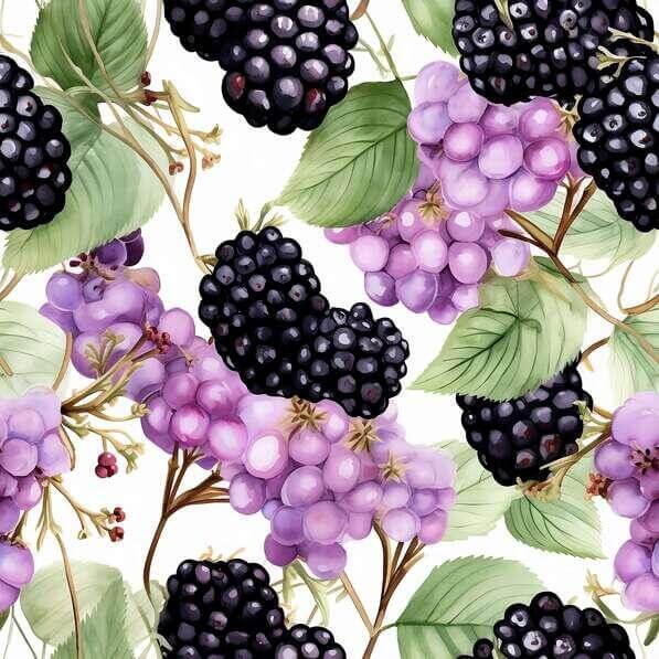 Download Seamless Blackberry Pattern with Purple Leaves and Flowers ...