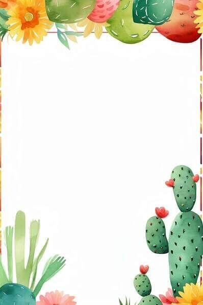 Download Colorful Cactus Plant and Flower Frame Backgrounds Online ...