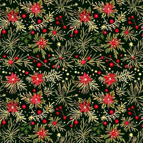 Download Red and Green Floral Pattern on Black Background Patterns ...