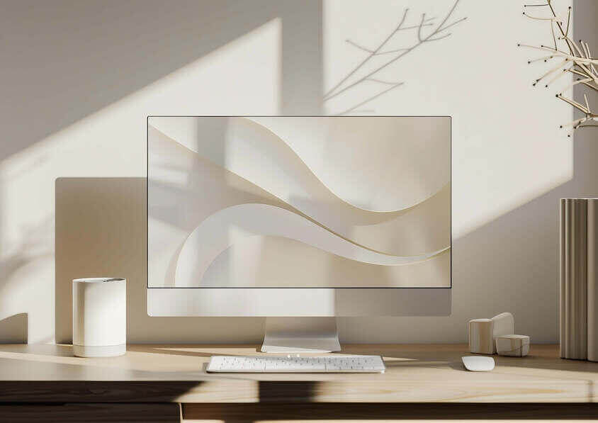 Download White Computer Monitor, Keyboard, Mouse, and Plant in a Well ...