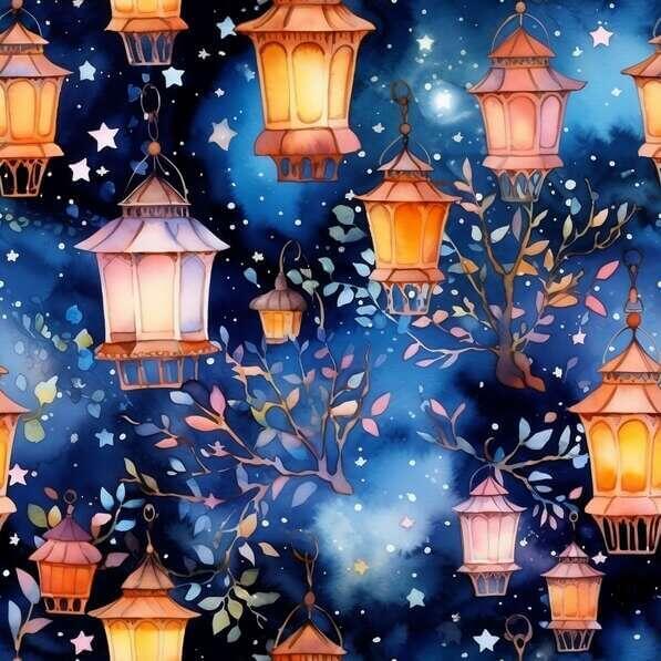 Download Colorful Night Sky Lanterns Seamless Pattern Patterns Online - Creative Fabrica