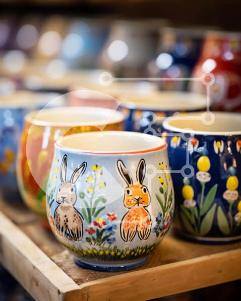 Download Colorful Ceramic Bunny Cups Display Stockphotos Online ...
