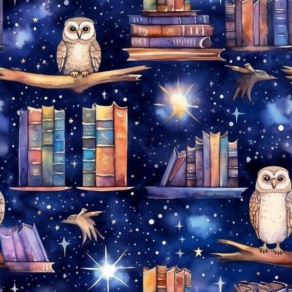 Download Night Sky Owl and Book Seamless Pattern Patterns Online ...