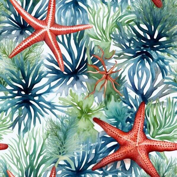 Download Seamless Underwater Pattern with Red Starfish and Green Plants ...