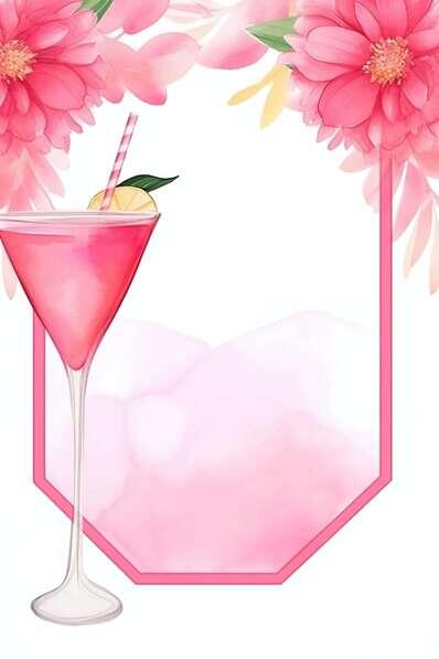 Download Pink Cocktail Glass with Flowers and Empty Decorative Frame ...