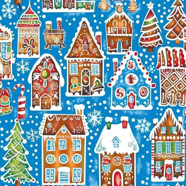 Download Gingerbread Houses and Holiday Decorations on a Blue ...