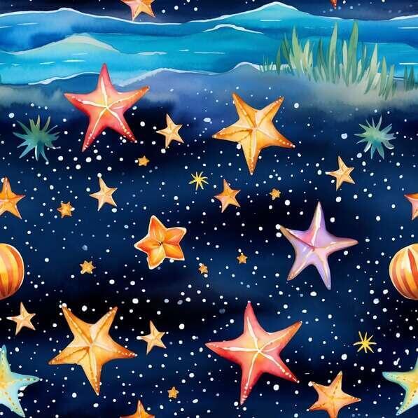 Download Seamless Starry Night Pattern with Starfish and Balloons ...