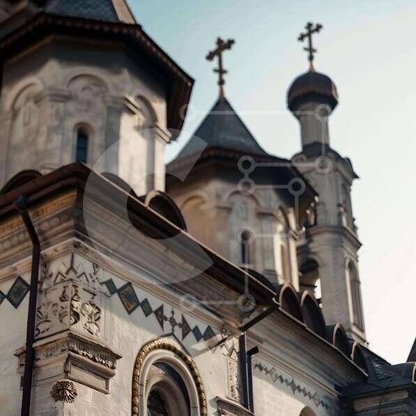 Magnificent Orthodox Church with Multiple Towers and Crosses stock ...