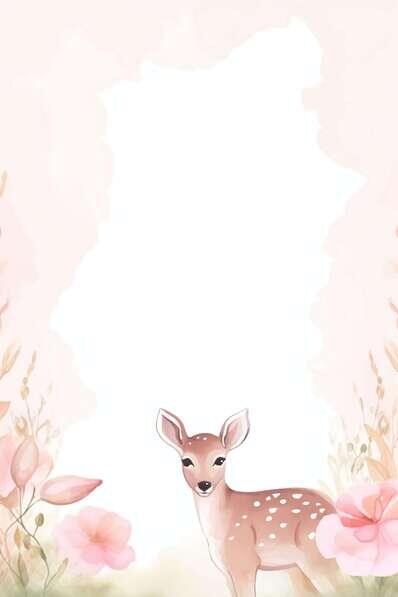 Download Watercolor Deer in Pink Flowers and Grass Background ...