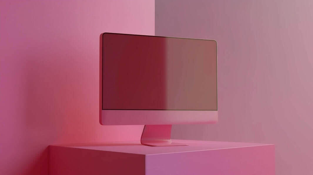 Descarga Monitor de computadora rosa en cubo blanco Mockups En Línea ...