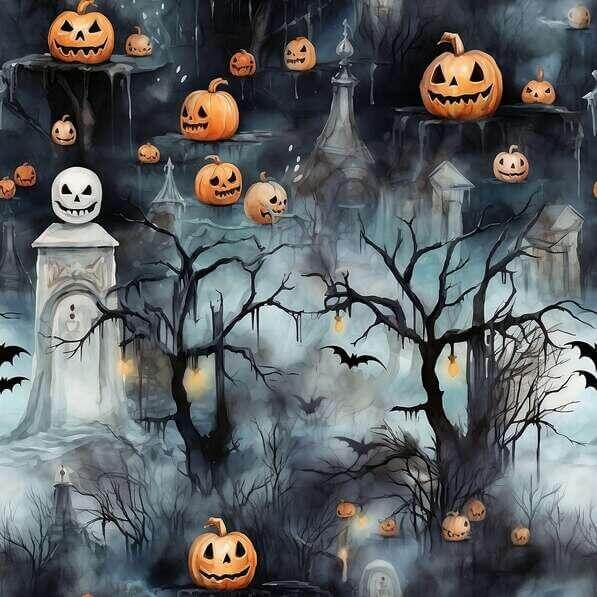 Download Halloween Seamless Pattern with Pumpkins, Trees, and ...