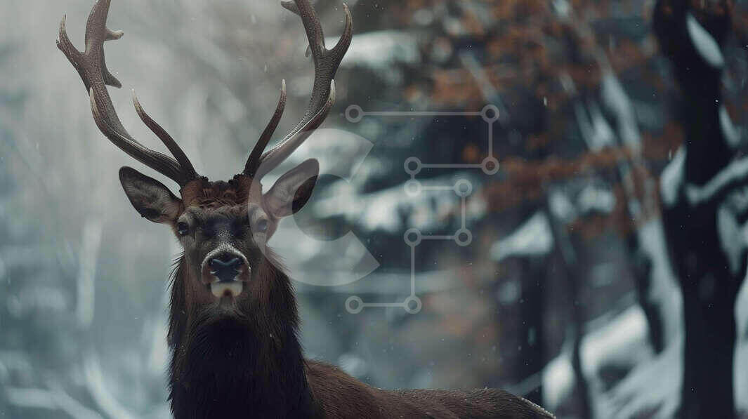 Magnificent Deer in Snowy Forest stock photo | Creative Fabrica