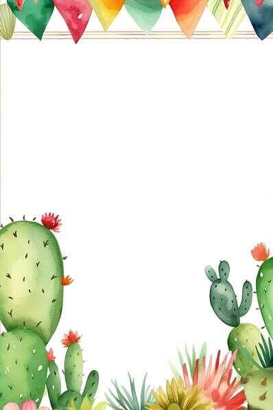 Download Watercolor Cactus Frame with Colorful Flags Background ...