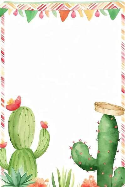 Download Mexican Fiesta Frame with Cactus Plants and Colorful Flags ...