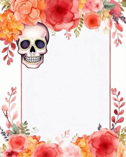 Download Day of the Dead Frame with Skull and Flowers Backgrounds ...