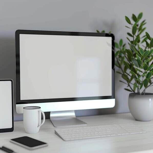 Download Neat and Organized Workspace with Technology Devices Mockups ...
