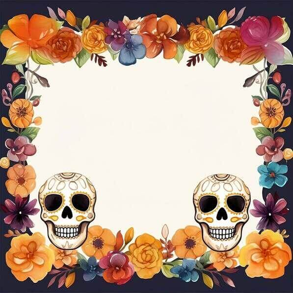 Download Day of the Dead Frame with Skulls and Flowers Backgrounds ...