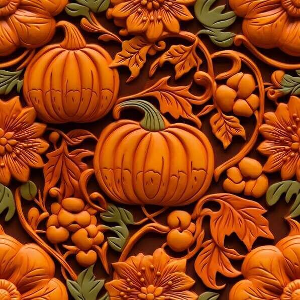 Download Autumnal Decorative Pattern with Pumpkins and Flowers Patterns ...
