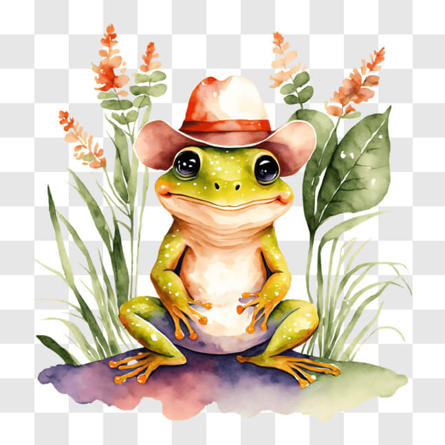 Download Green Frog with Animal-Inspired Cowboy Hat in Grass with ...