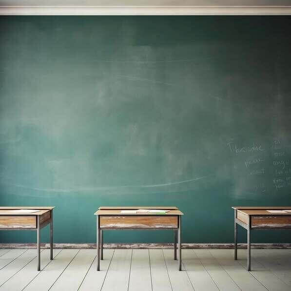 Download Empty Classroom with Wooden Desks and Chalkboard Wall ...