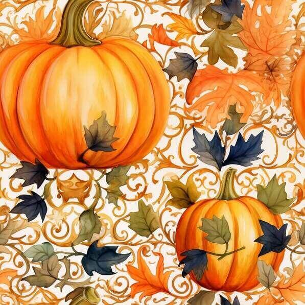 Download Seamless Pumpkin and Leaves Pattern for Fall Decor Patterns ...