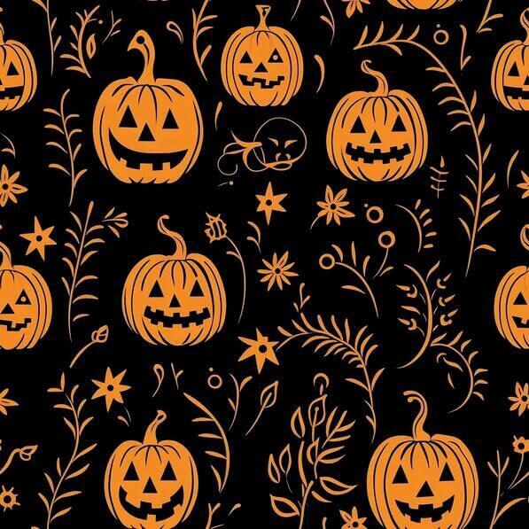 Download Seamless Halloween Pumpkin Pattern with Flowers and Leaves ...