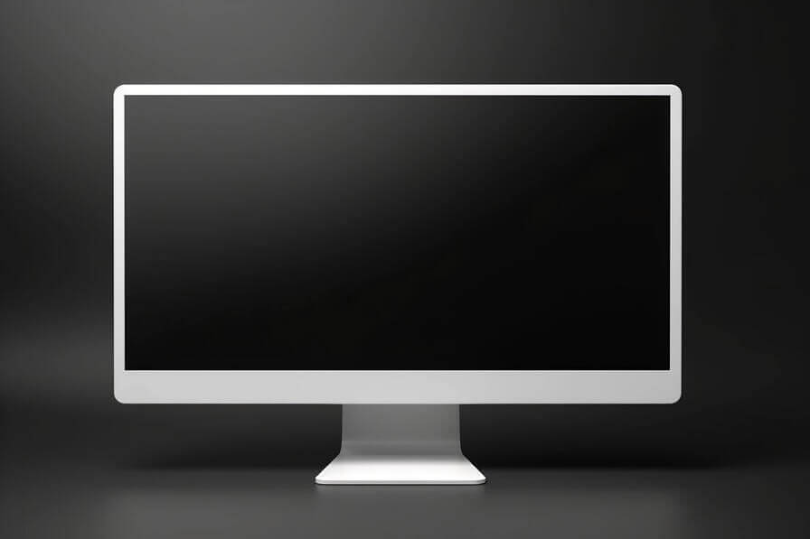 Download White Computer Monitor in Office Workspace Mockups Online ...