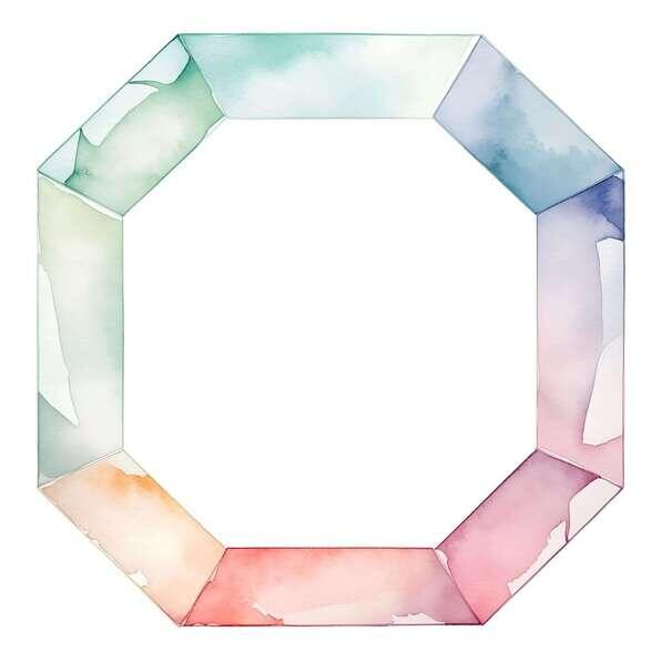 Download Colorful Gemstone Octagon Watercolor Frame on White Background ...