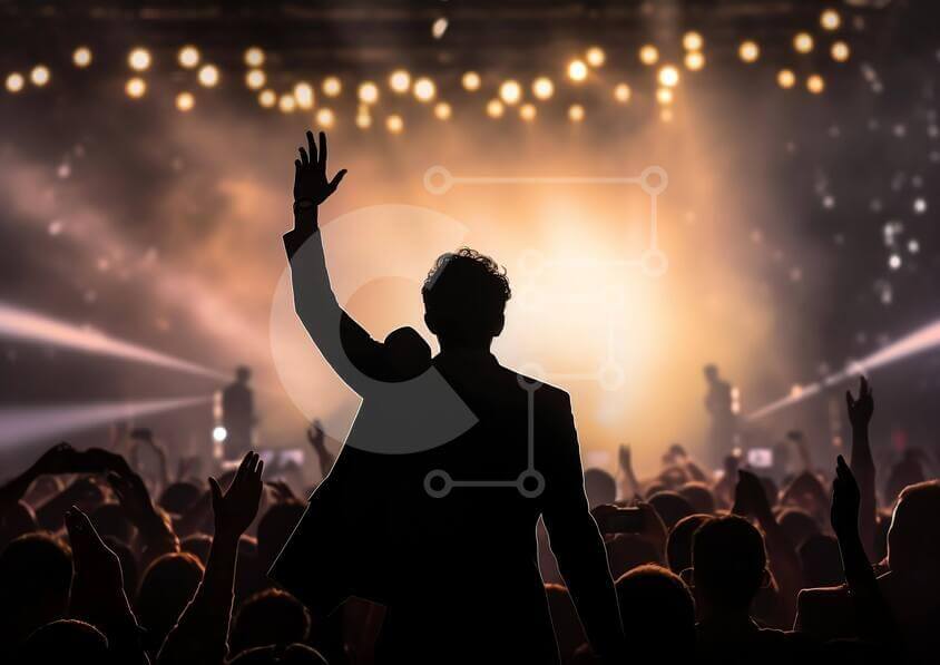 Man cheering at a Night Concert stock photo | Creative Fabrica