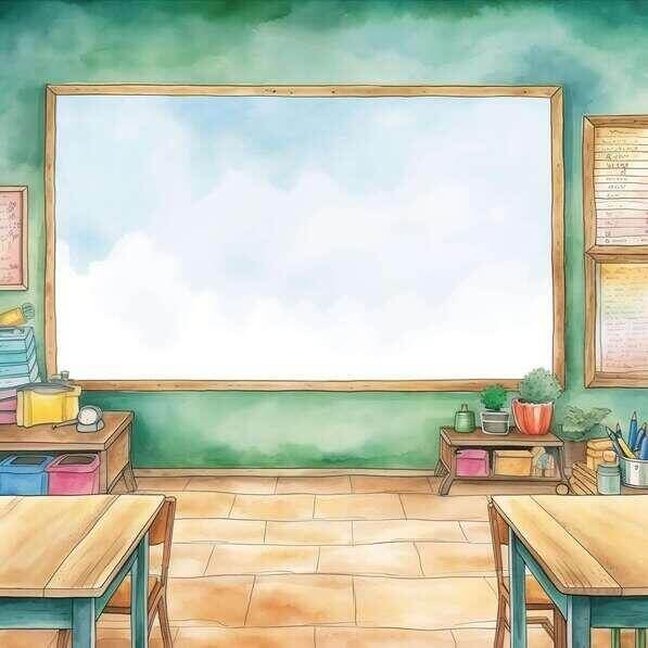 Download Watercolor Painting of an Empty Classroom with Wooden Desks ...
