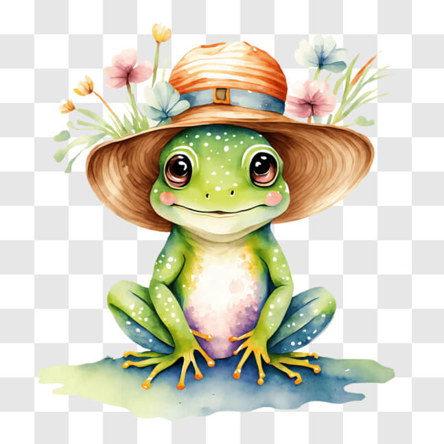 Download Elegant Green Frog with Hat and Flowers PNGs Online - Creative ...
