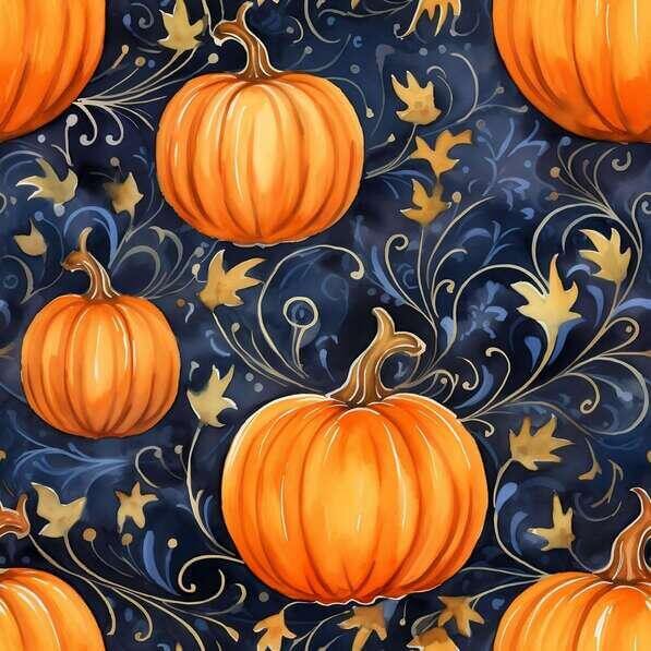 Download Seamless Pumpkin Pattern for Fall Season with Gold Leaves and ...