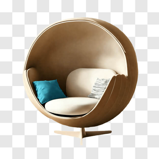 Download Circular Wooden Chair with Brown and Blue Fabric PNGs Online ...