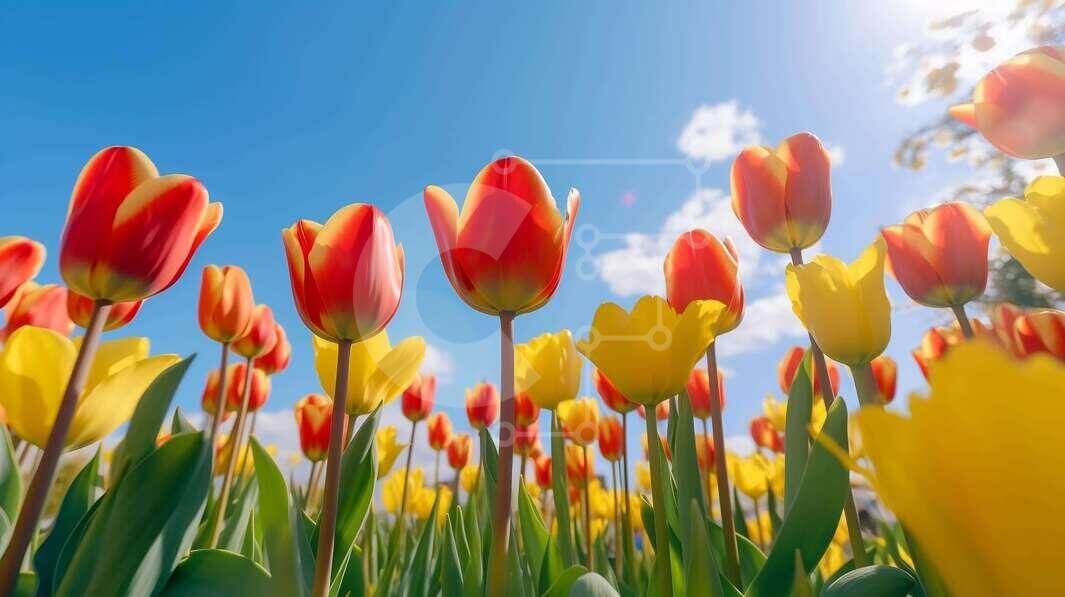 Vibrant Spring Tulip Field stock photo | Creative Fabrica