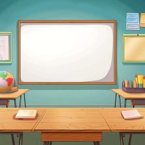Download Watercolor Painting of an Empty Classroom with Wooden Desks ...