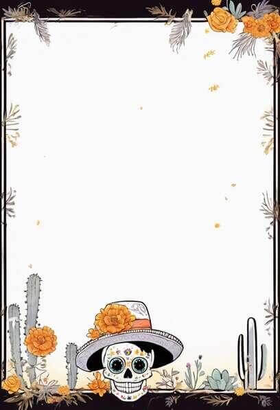 Download Mexican-themed Frame with Cactus Plants and Sugar Skull ...