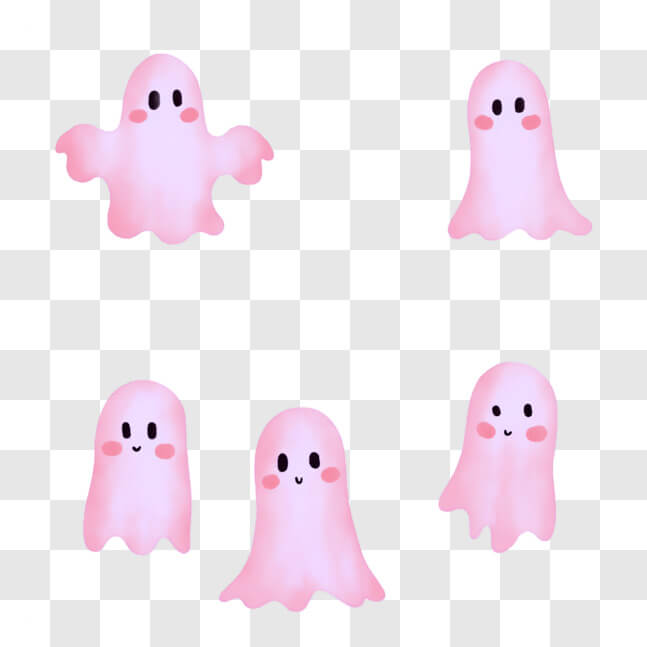 Download Group of Pink Smiling Ghosts in Various Shapes and Sizes PNGs ...