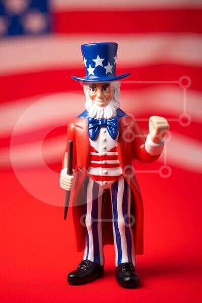 Figura patriótica del Tío Sam con bandera americana fotos de archivo ...