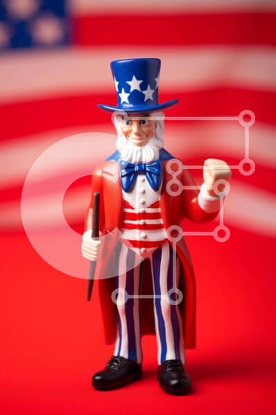 Download Patriotic Uncle Sam toy figure with American flag Stockphotos ...