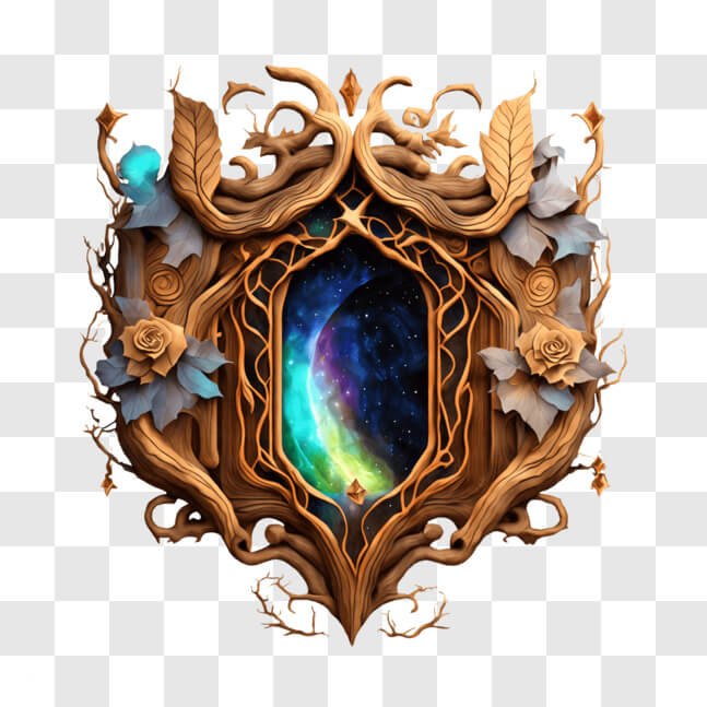 Download Ornate Wooden Frame with Circular Mirror and Space-themed ...