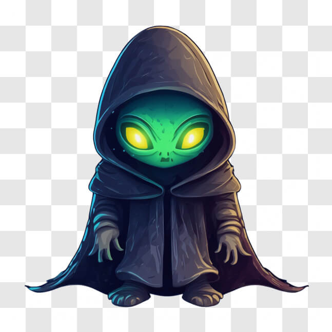 Download Illustration of a small alien with bright green eyes and ...